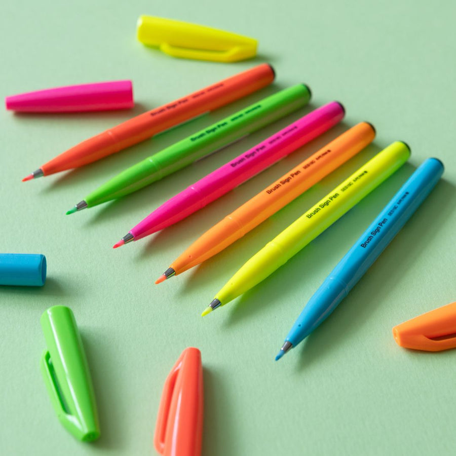 Fluorescent Pentel Brush Sign Pens - Beginner Friendly