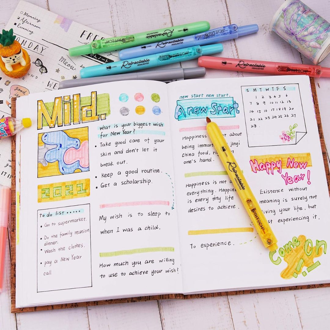 Retractable Highlighter Set of 6 Mild - Writech