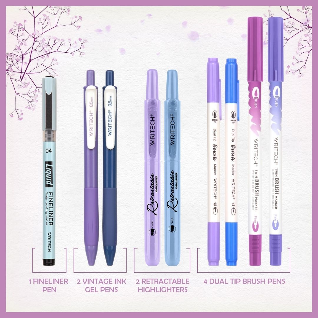 Journal Pen Set Purple & Blue - Writech Colour Themed Pens