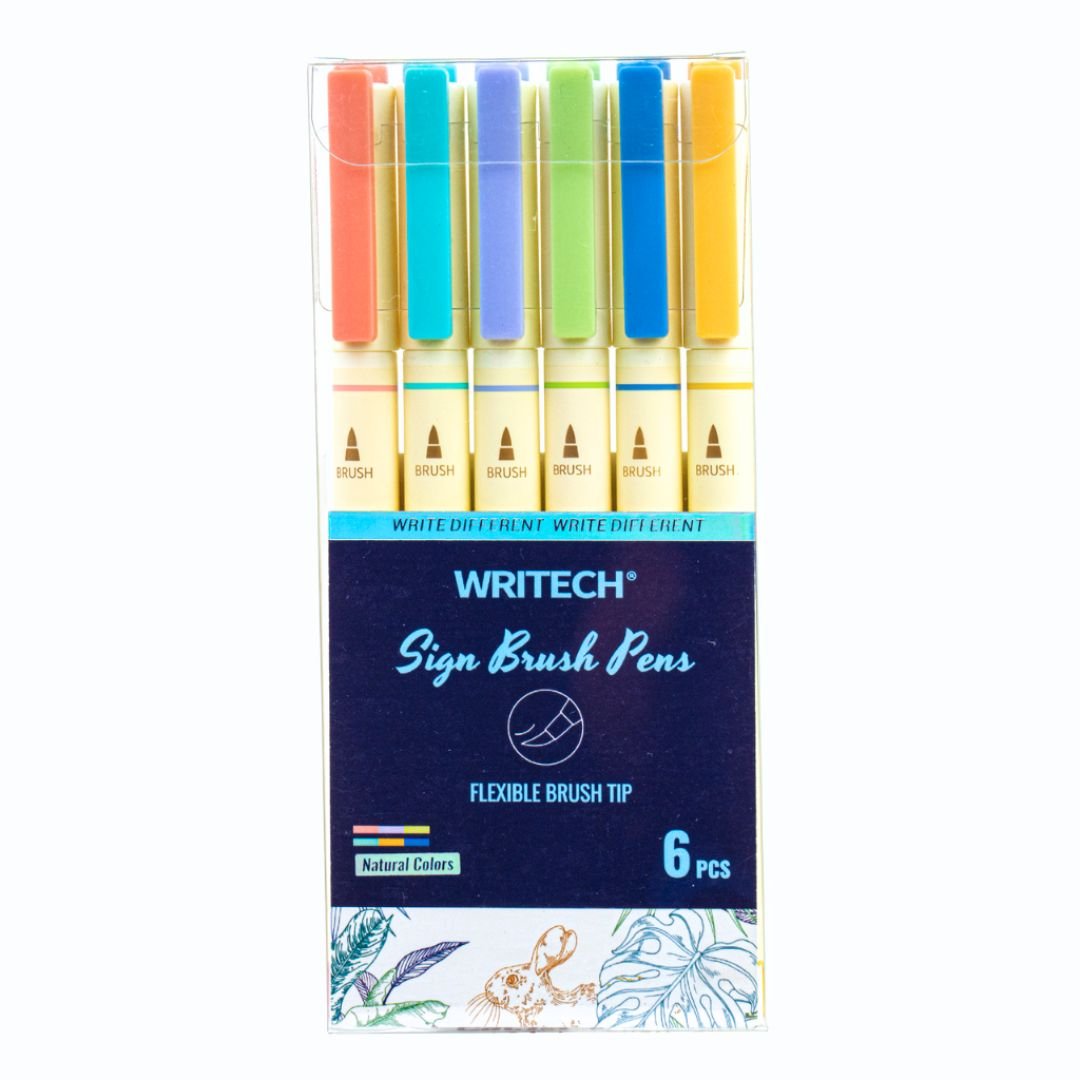 Writech Sign Brush Pens Sets of 6 Colours with Waterbased inks