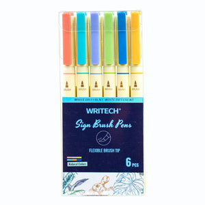 Writech Sign Brush Pens Sets of 6 Colours with Waterbased inks