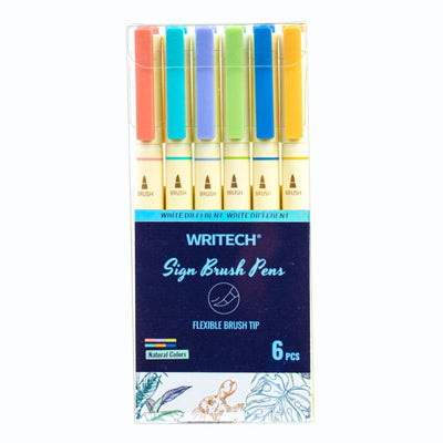 Writech Sign Brush Pens Sets of 6 Colours with Waterbased inks