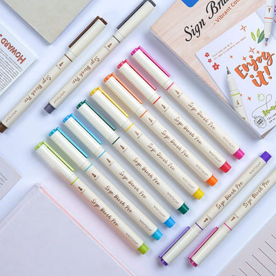 Writech Sign Brush Pens Sets of 6 Colours with Waterbased inks