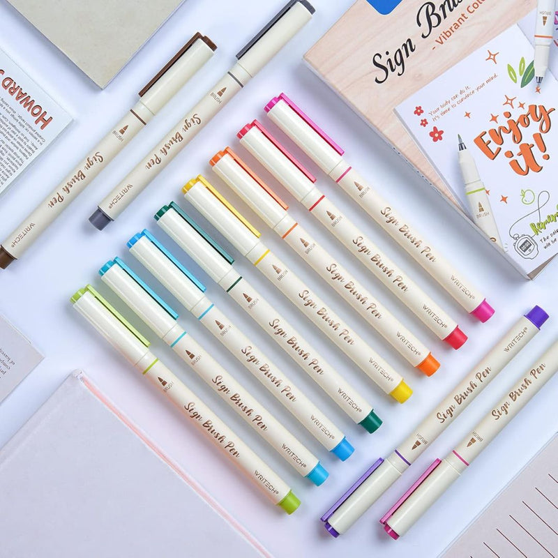 Writech Sign Brush Pens Sets of 6 Colours with Waterbased inks