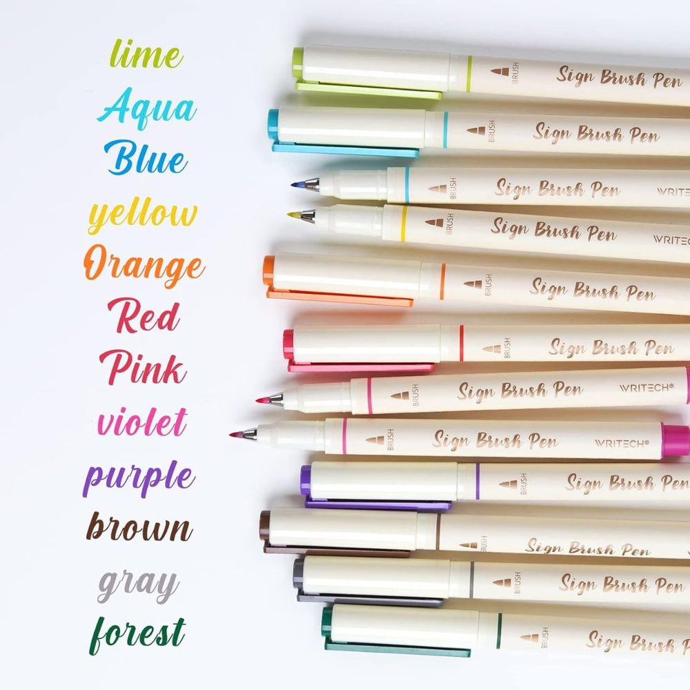 Writech Sign Brush Pens Sets of 6 Colours with Waterbased inks