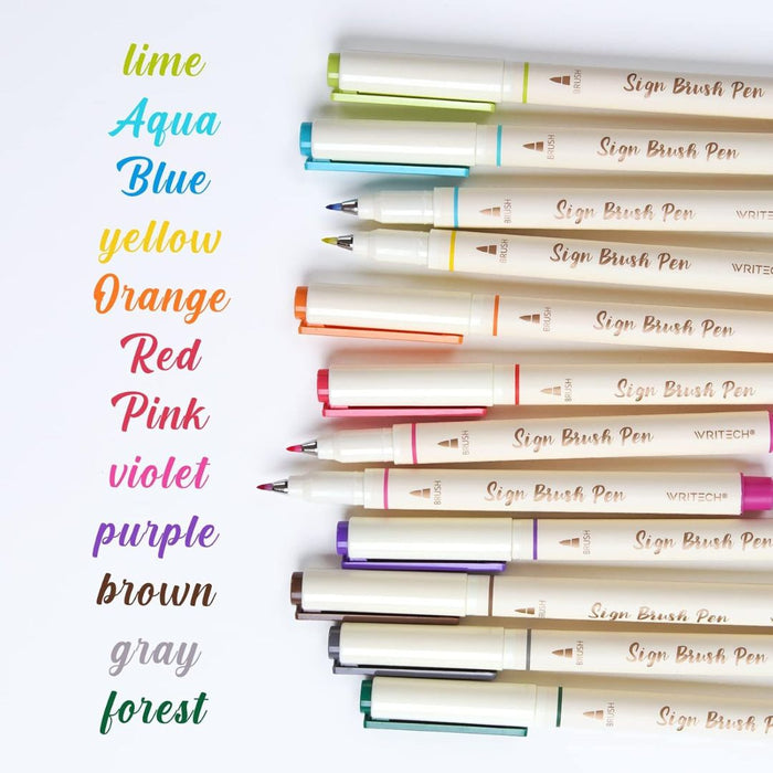 Writech Sign Brush Pens Sets of 6 Colours with Waterbased inks
