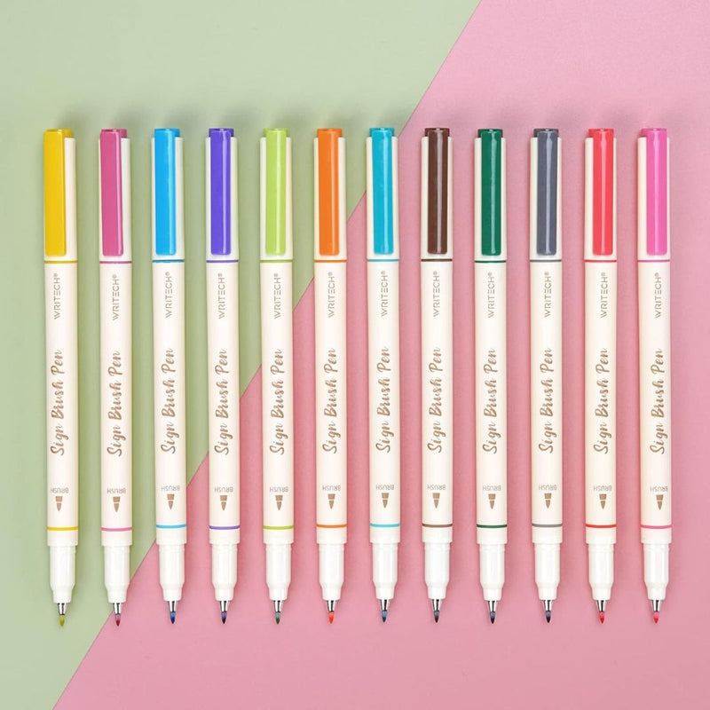 Writech Sign Brush Pens Sets of 6 Colours with Waterbased inks