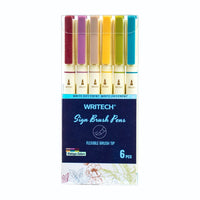 Writech Sign Brush Pens Sets of 6 Colours with Waterbased inks