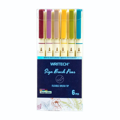 Writech Sign Brush Pens Sets of 6 Colours with Waterbased inks