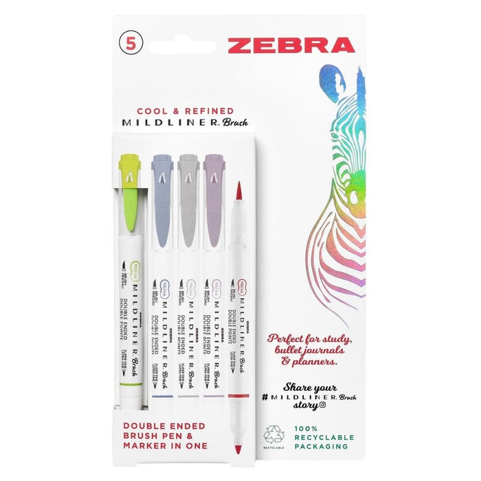 Zebra Mildliner Brush Pens Deep and Warm Set of 5 Double Ended Markers