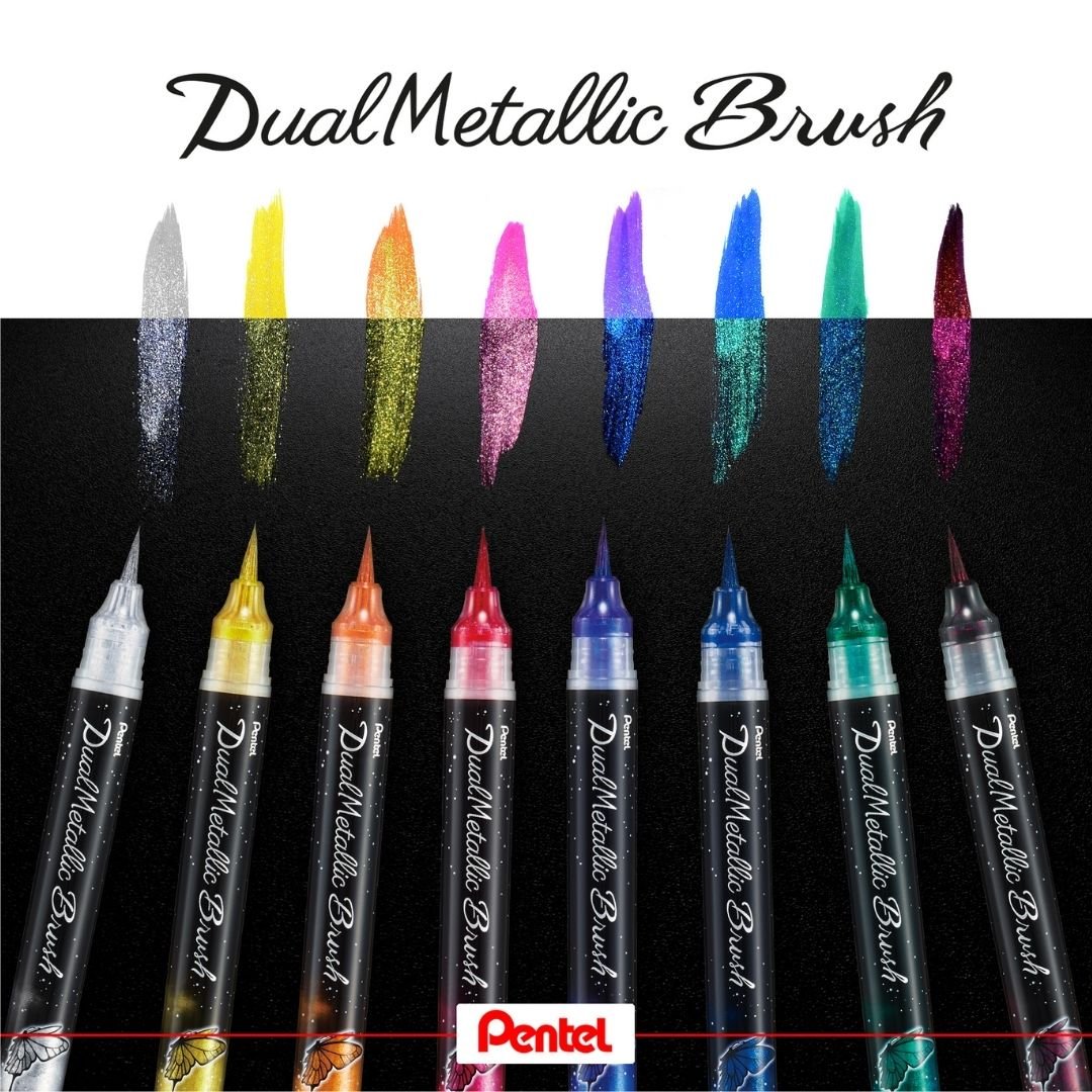 Pentel Brush Pens Dual Metallic Colour Changing Glitter Ink